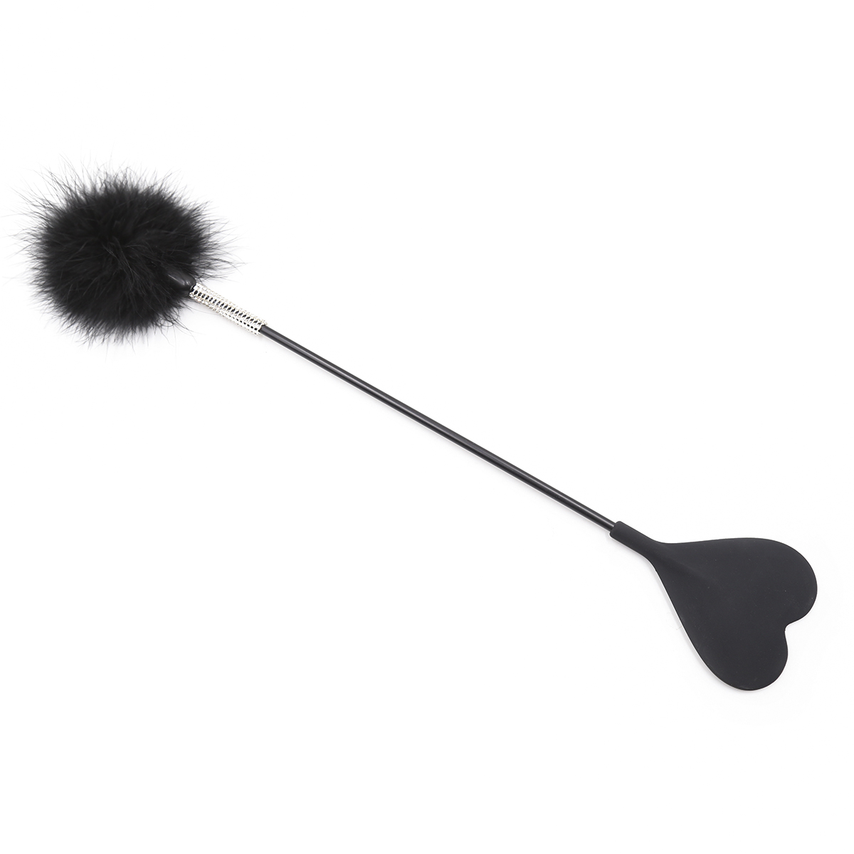 Tickler Crop Feather Black Heart Whip | Allureluv